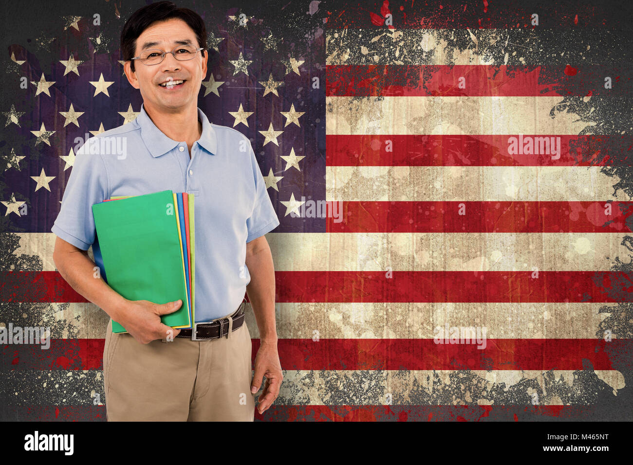 Composite image of portrait of happy businessman with files Stock Photo ...