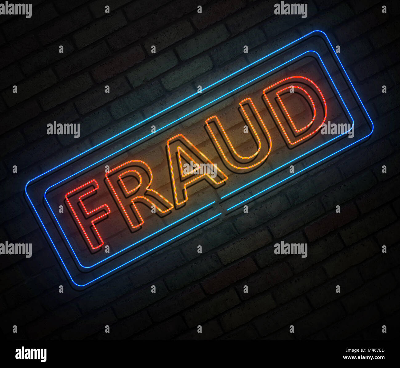 3d Illustration depicting an illuminated neon sign with a fraud concept ...