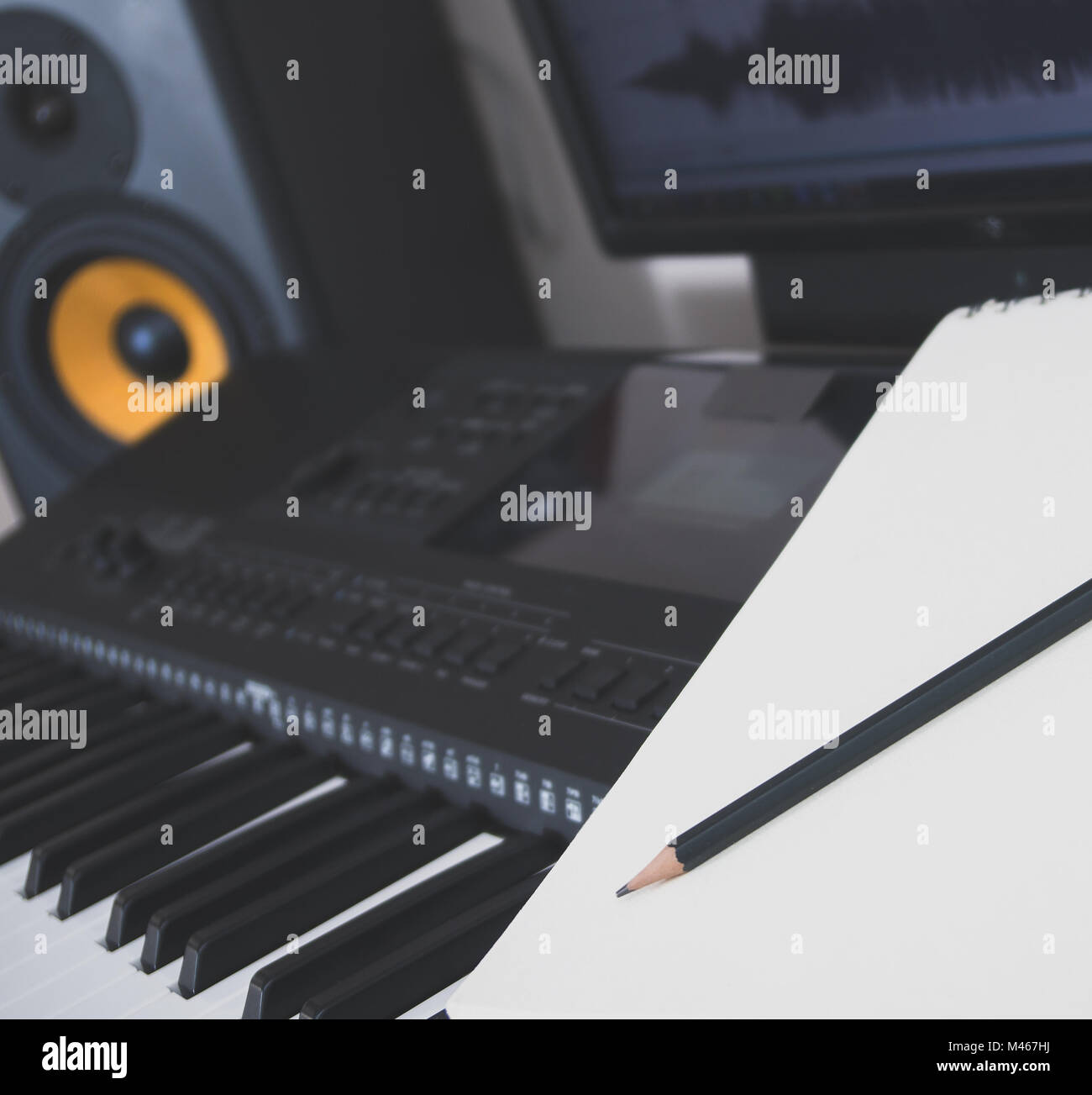 Piano keyboard, pen and sheet. Concept of composing song Stock Photo ...