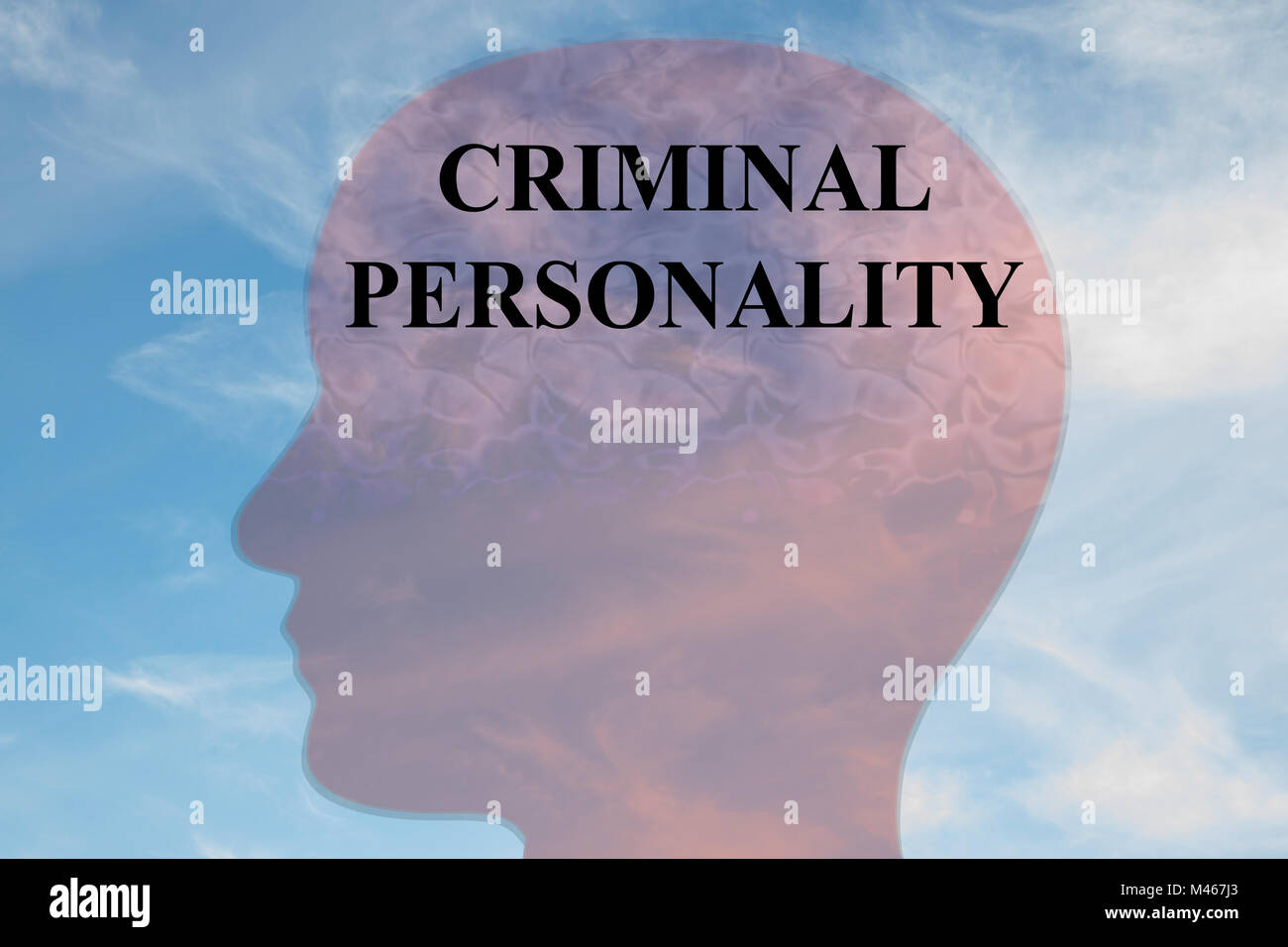 Render illustration of CRIMINAL PERSONALITY title on head silhouette ...