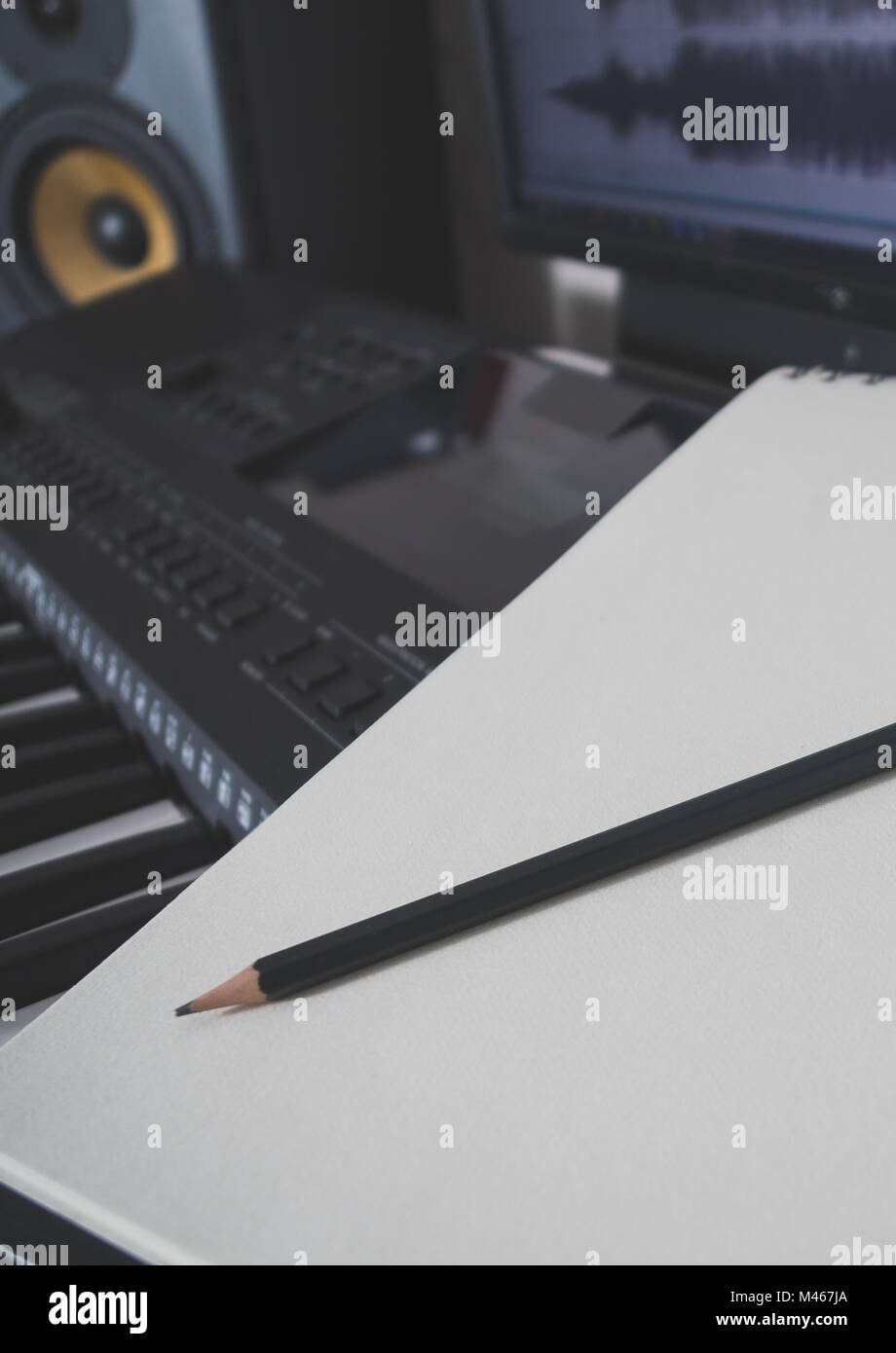 Piano keyboard, pen and sheet. Concept of composing song Stock Photo ...