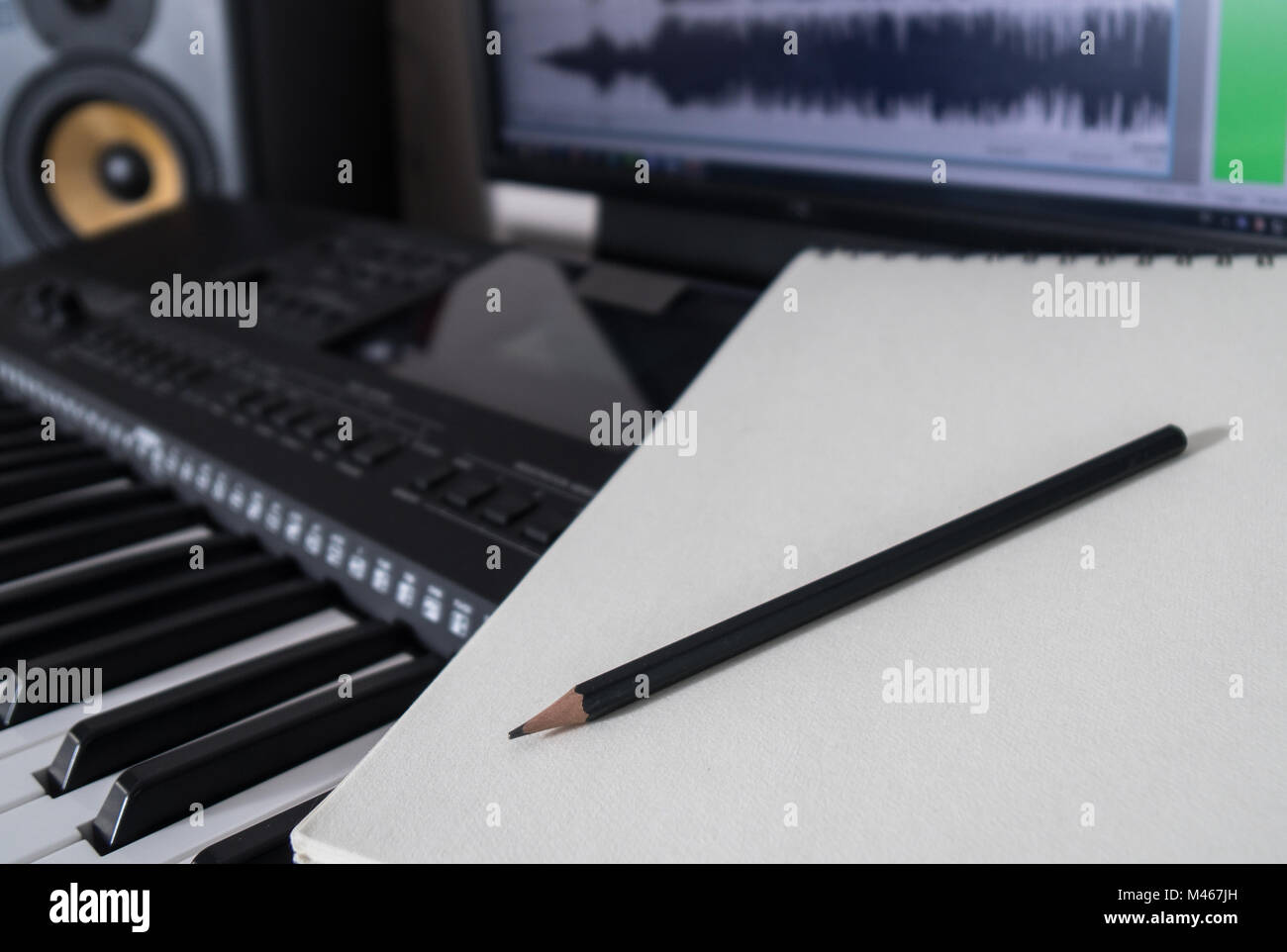 Piano keyboard, pen and sheet. Concept of composing song Stock Photo ...