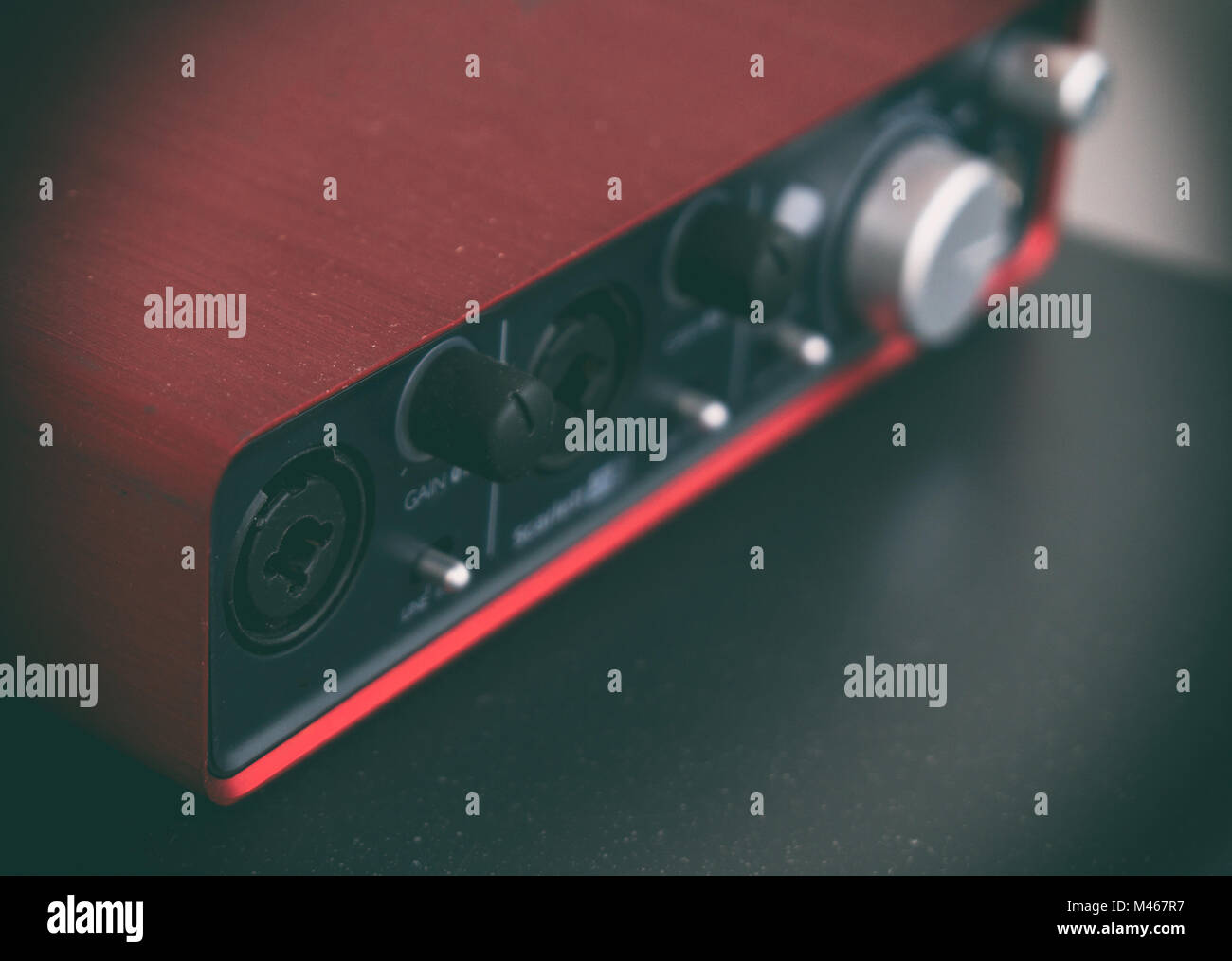 Close-up view of Professional portable red sound card Stock Photo - Alamy