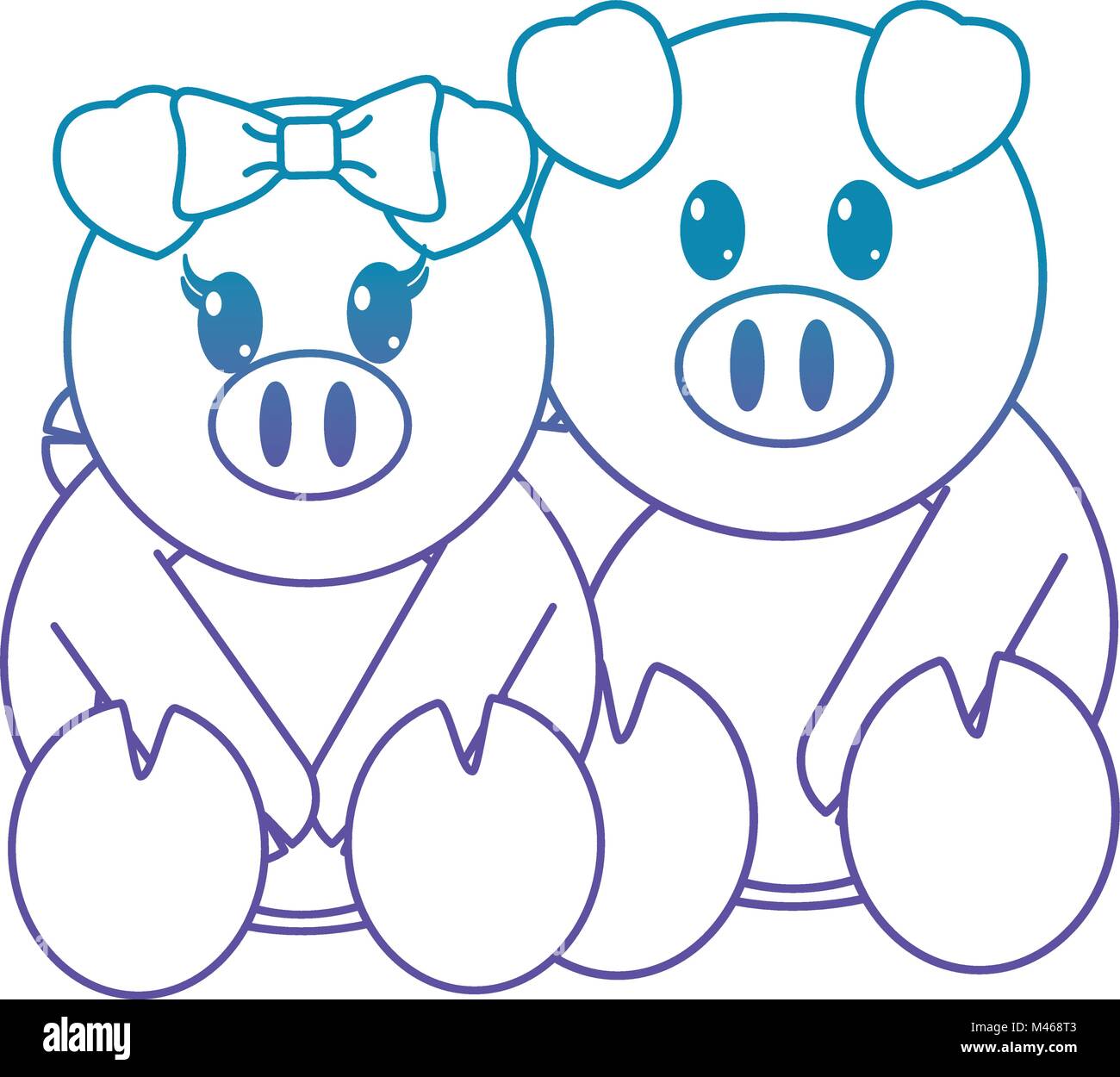 blue line pig couple cute animal together Stock Vector Image & Art - Alamy
