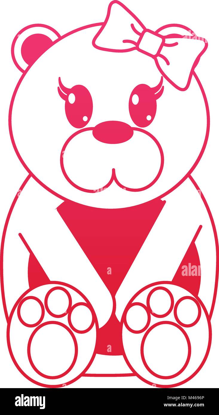 fucsia line female bear cute animal with ribbon bow Stock Vector Image ...