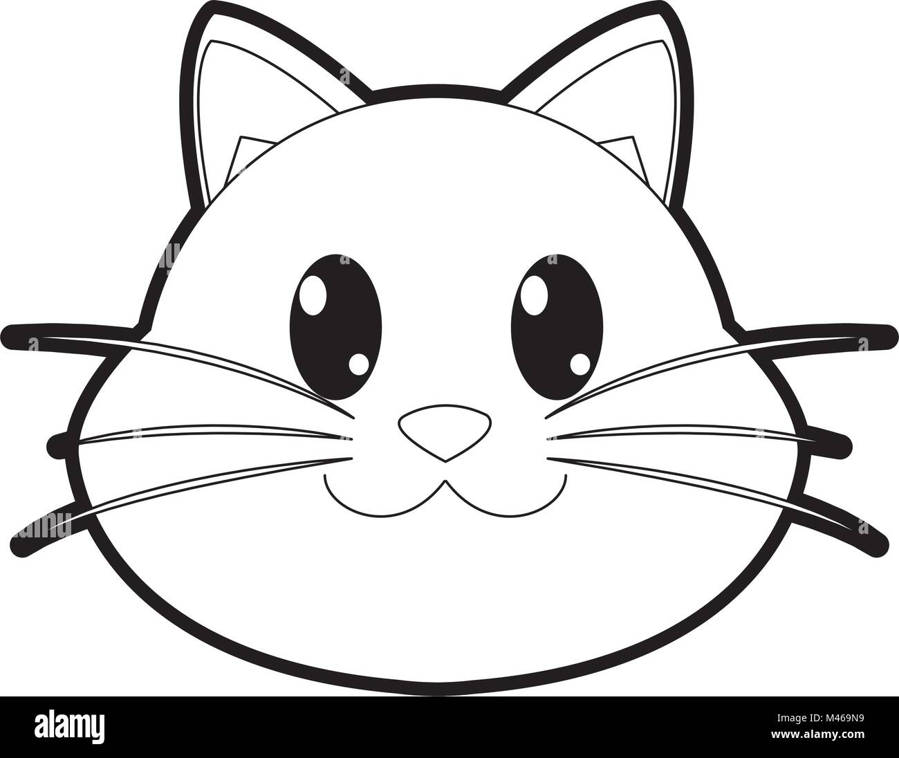 outline happy cat head cute animal character Stock Vector Image & Art ...