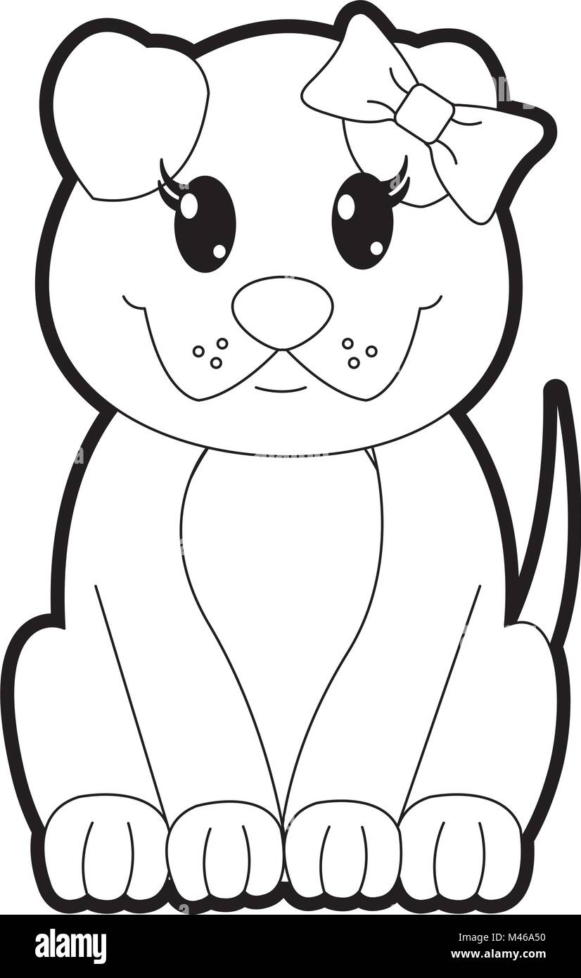 outline female dog cute animal with ribbon bow Stock Vector Image & Art ...