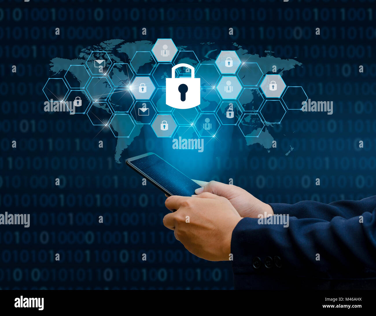 Unlocked smartphone lock Internet phone hand Businesspeople press the ...