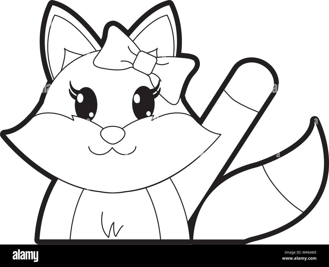 outline adorable female fox animal with hand up Stock Vector Image ...