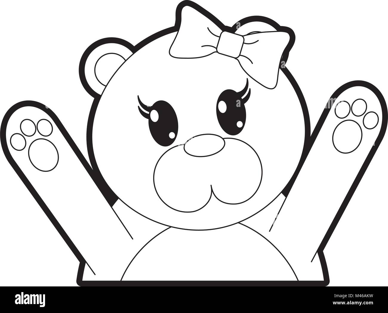 outline adorable female bear animal with hands up Stock Vector Image ...