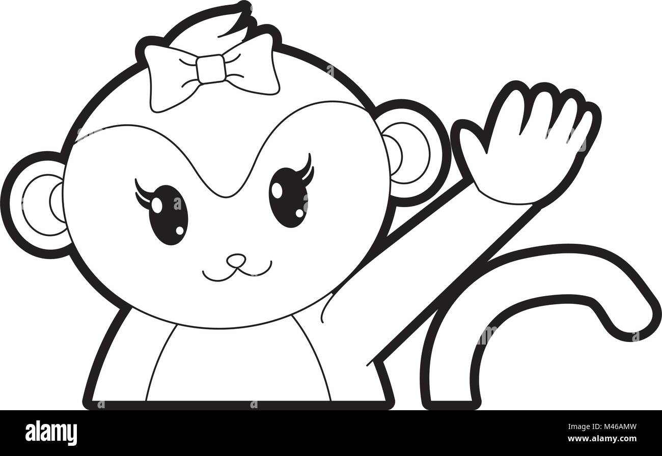 outline adorable female monkey animal with hand up Stock Vector Image ...