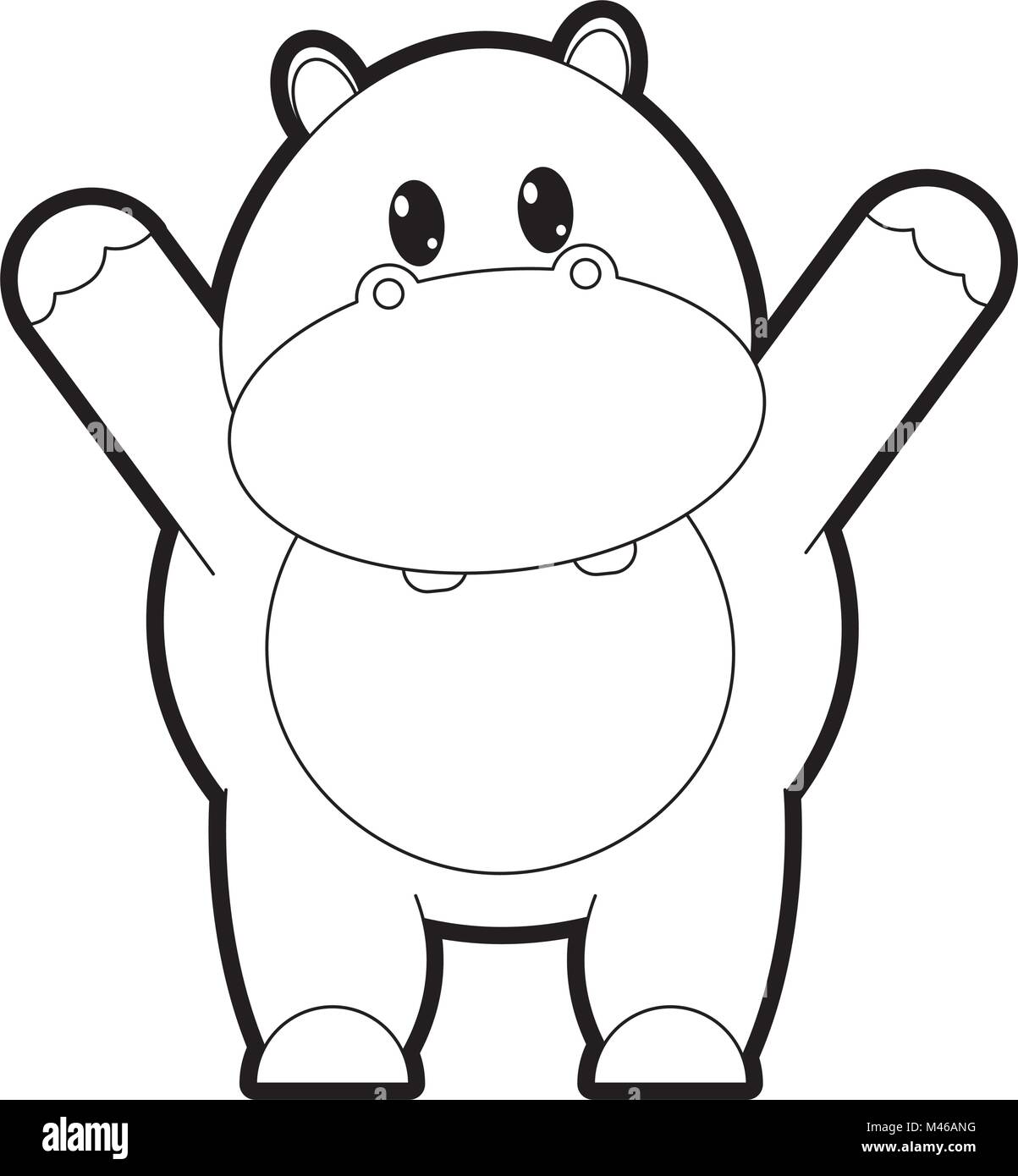 outline adorable hippopotamus wild animal with hands up Stock Vector ...