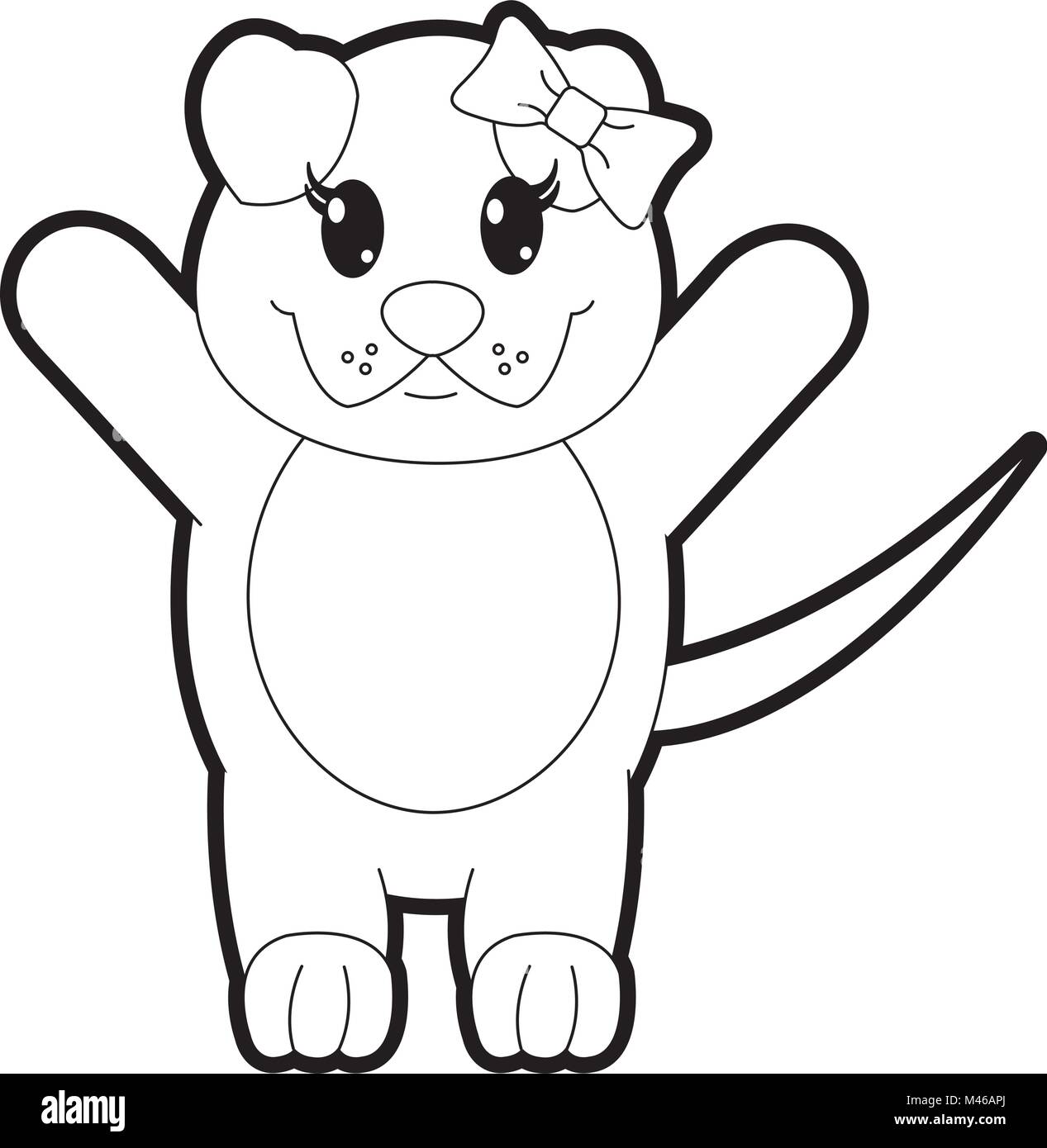 outline adorable female dog animal with hands up Stock Vector Image ...
