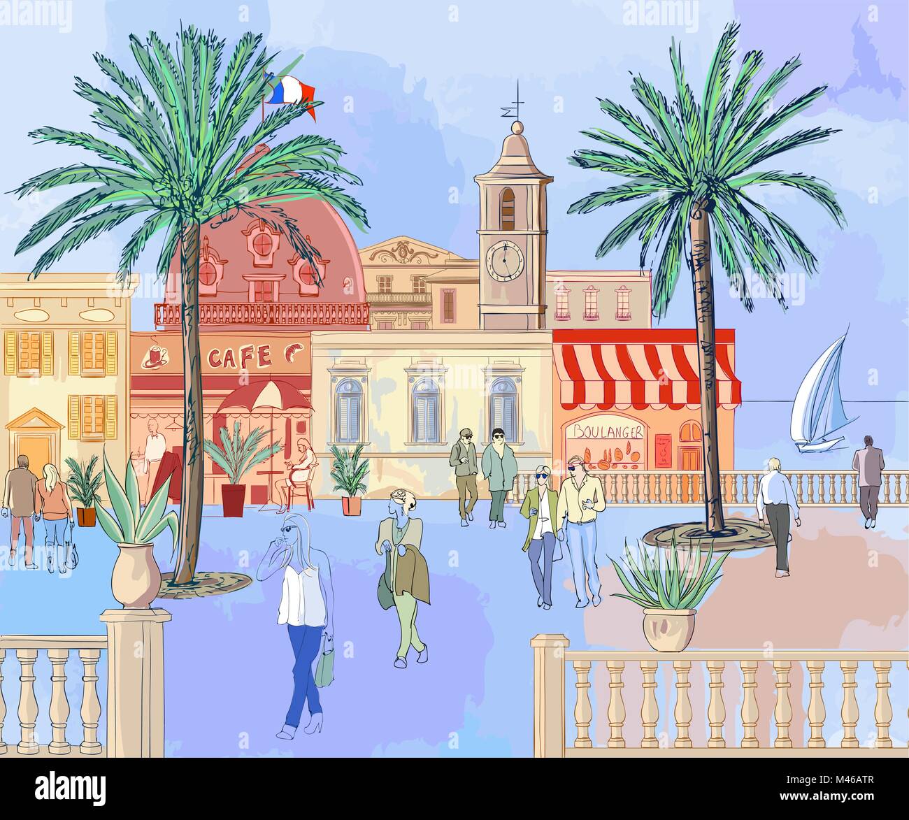 Harbor harbour promenade Stock Vector Images - Alamy