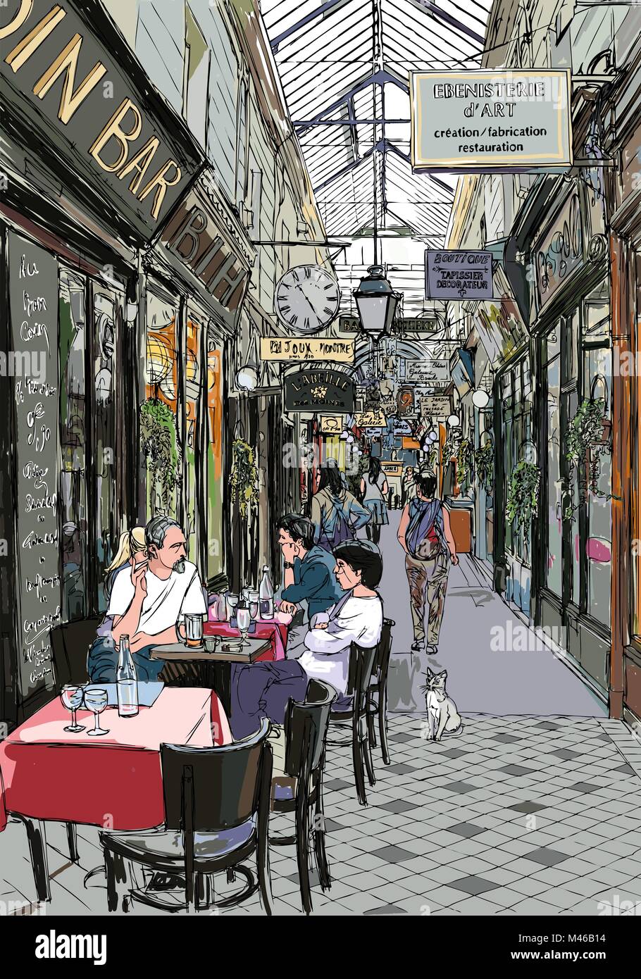 Vector illustration of an old passage in Paris Stock Vector Image & Art ...