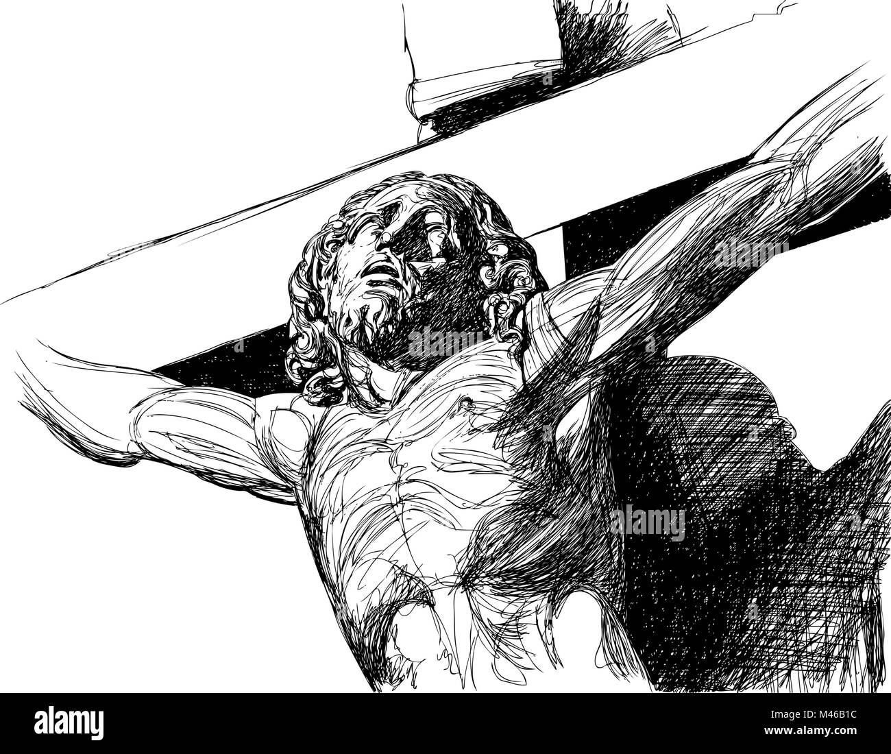 Vector illustration of a Christ 's face (ink drawing Stock Vector Image ...