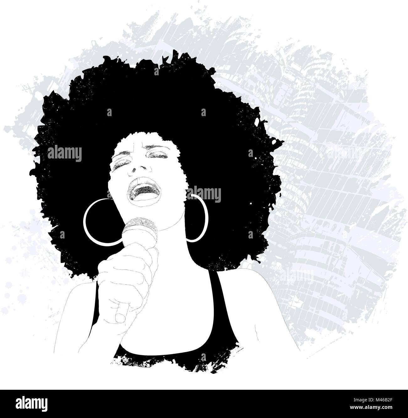 Vector illustration of an afro american jazz singer on grunge ...