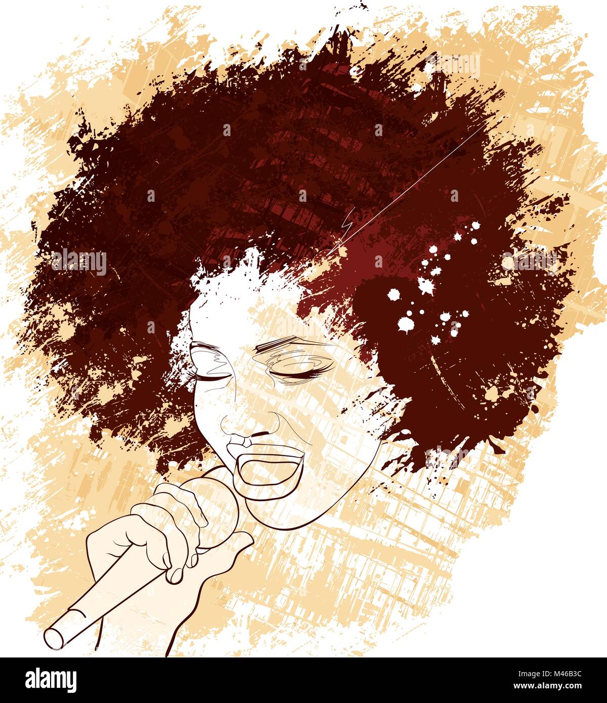 Vector illustration of an afro american jazz singer on grunge ...