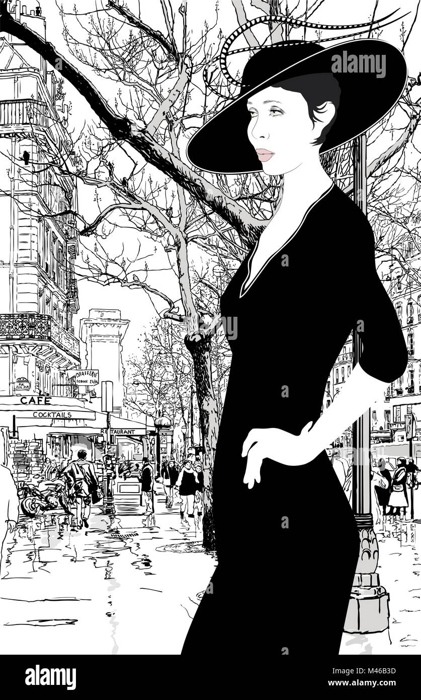 Vector illustration of an elegant lady in Paris Stock Vector Image ...