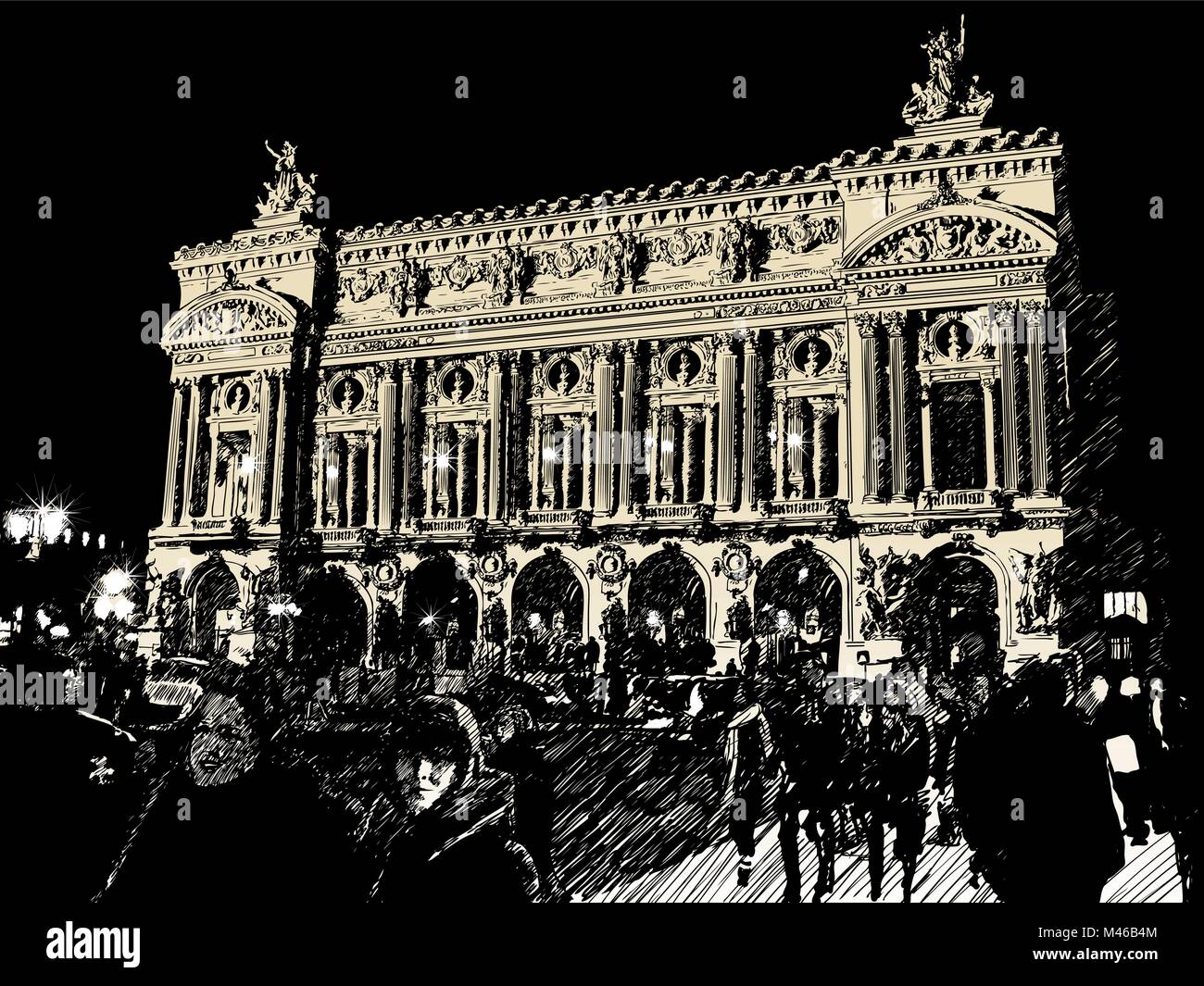 Vector illustration of opera in Paris at night Stock Vector Image & Art ...