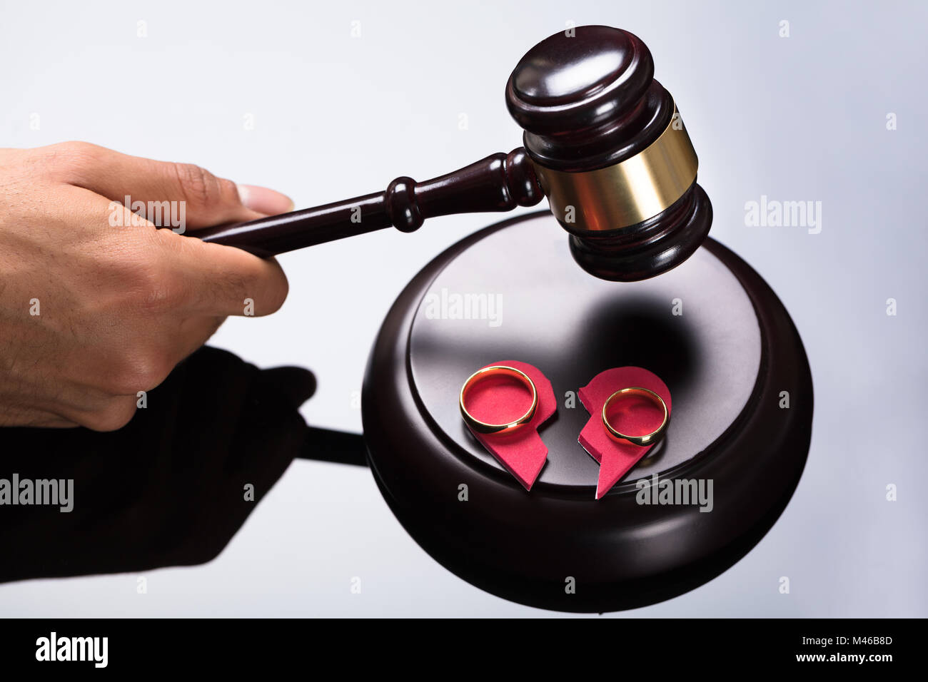 Elevated View Of A Judge Striking Gavel On Sounding Block Stock Photo ...