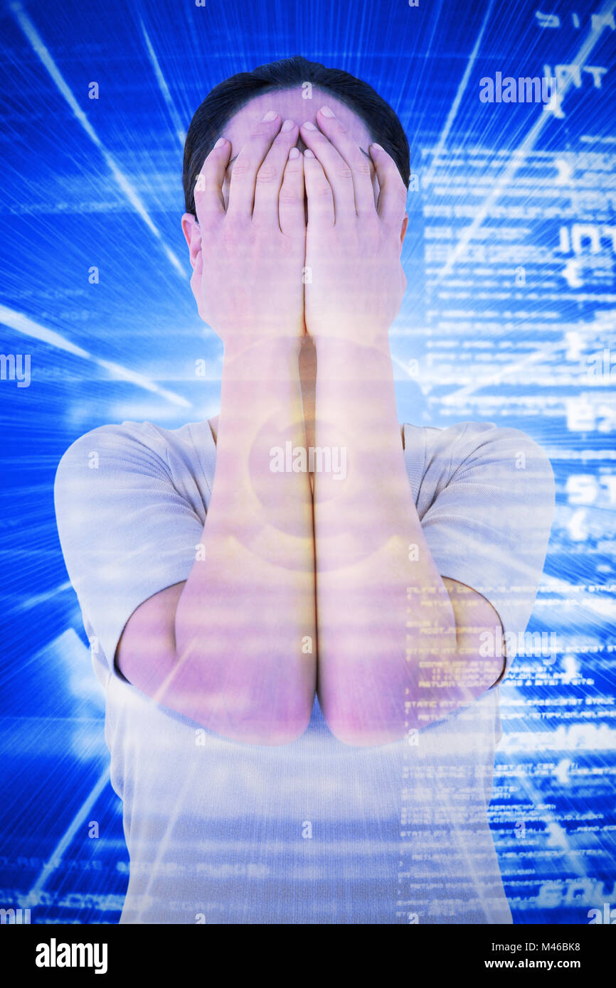 Composite image of sad woman hiding her face Stock Photo - Alamy