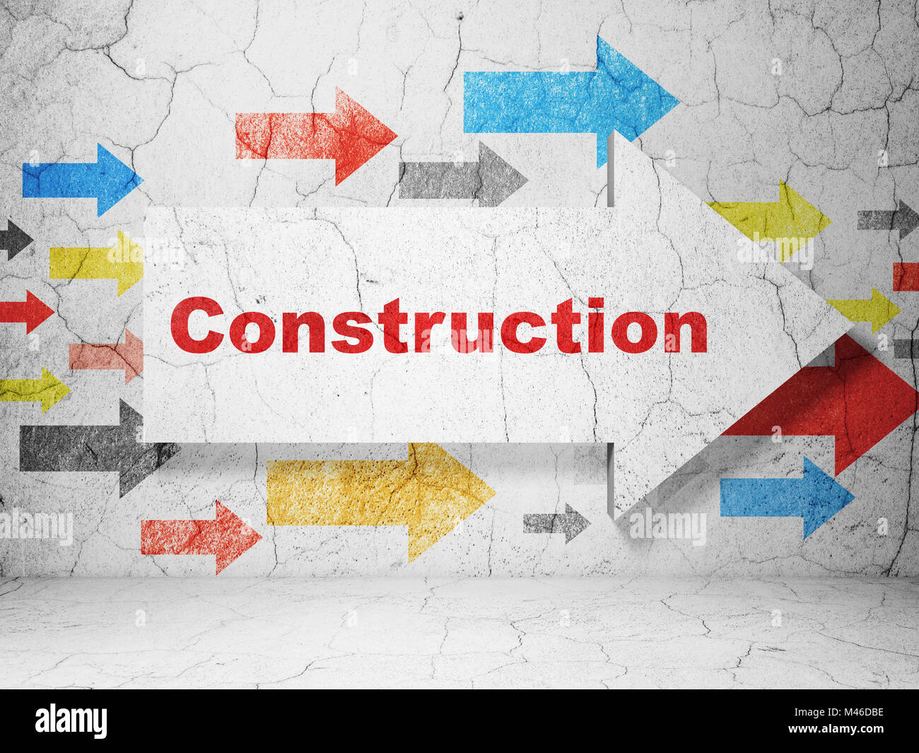 Construction concept: arrow with Construction on grunge wall background ...