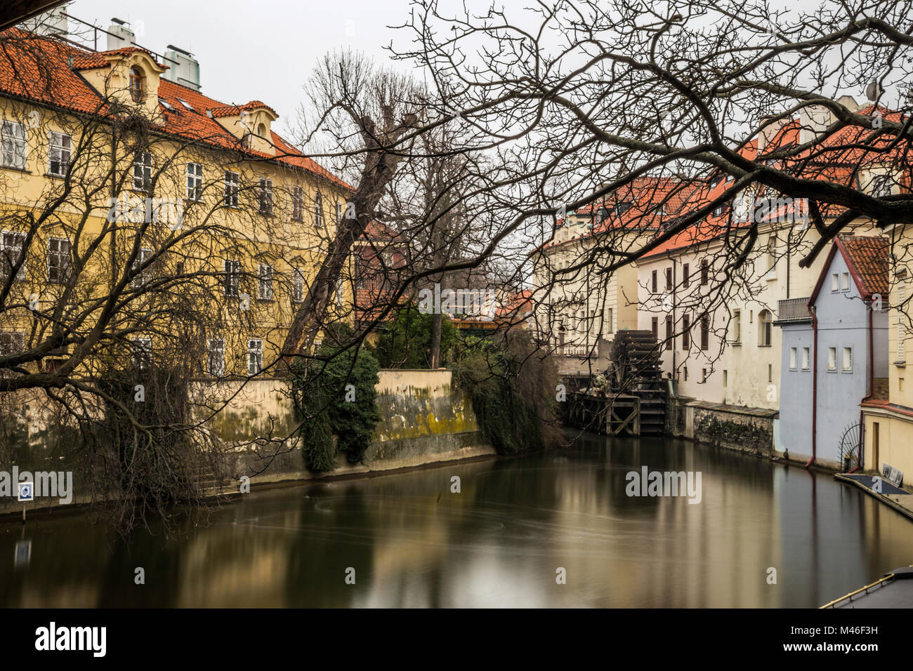 Prague - Certovka river. Channel between Kampa island and Mala strana ...