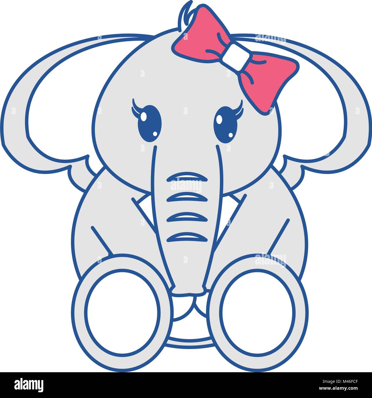 line color female elephant cute animal with ribbon bow Stock Vector ...