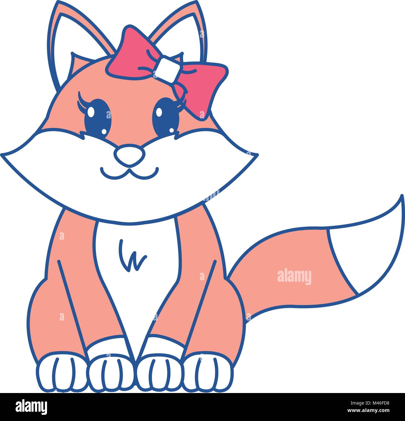 line color female fox cute animal with ribbon bow Stock Vector Image ...