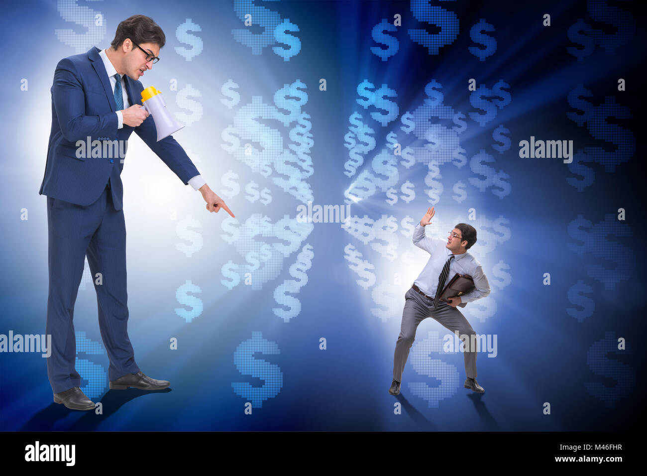 Bad angry boss shouting at employee with loudspeaker Stock Photo - Alamy