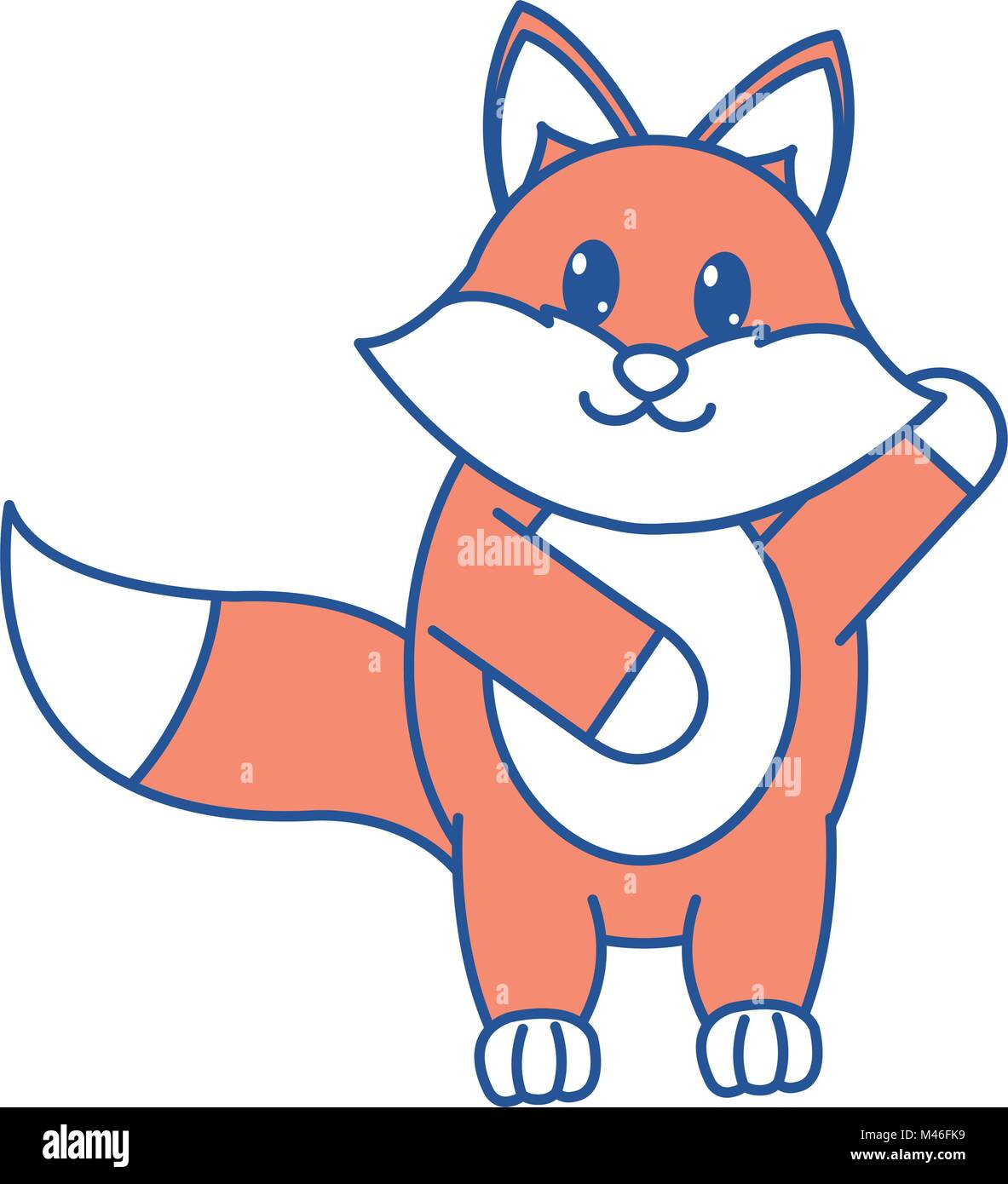 line color adorable fox wild animal with hand up Stock Vector Image ...