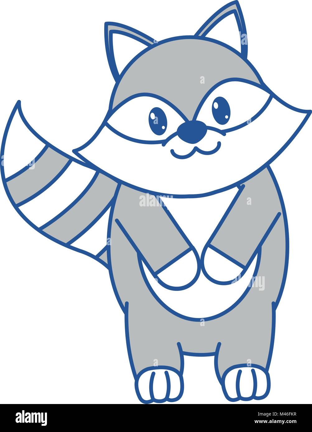 line color adorable raccoon wild animal character Stock Vector Image ...