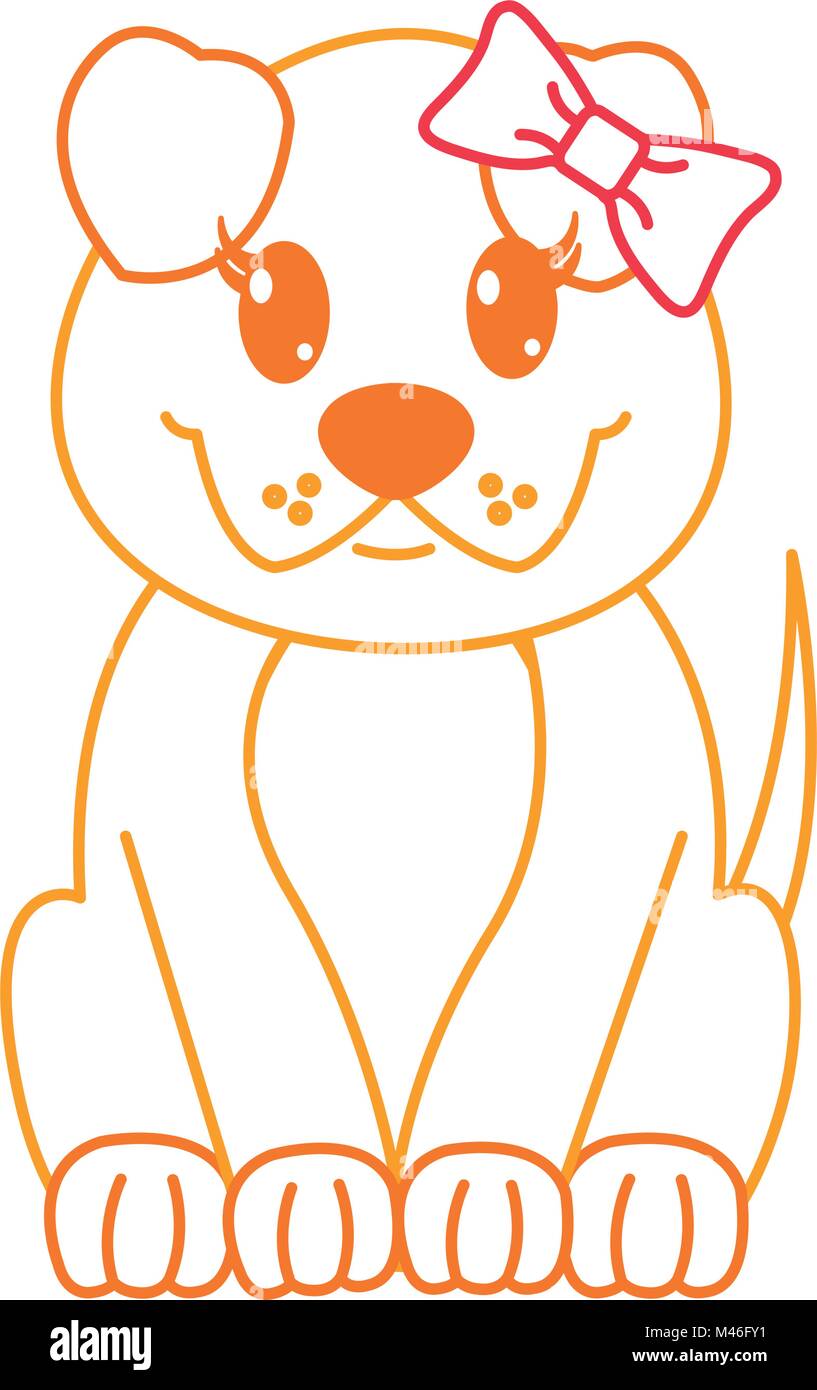 color line female dog cute animal with ribbon bow Stock Vector Image ...