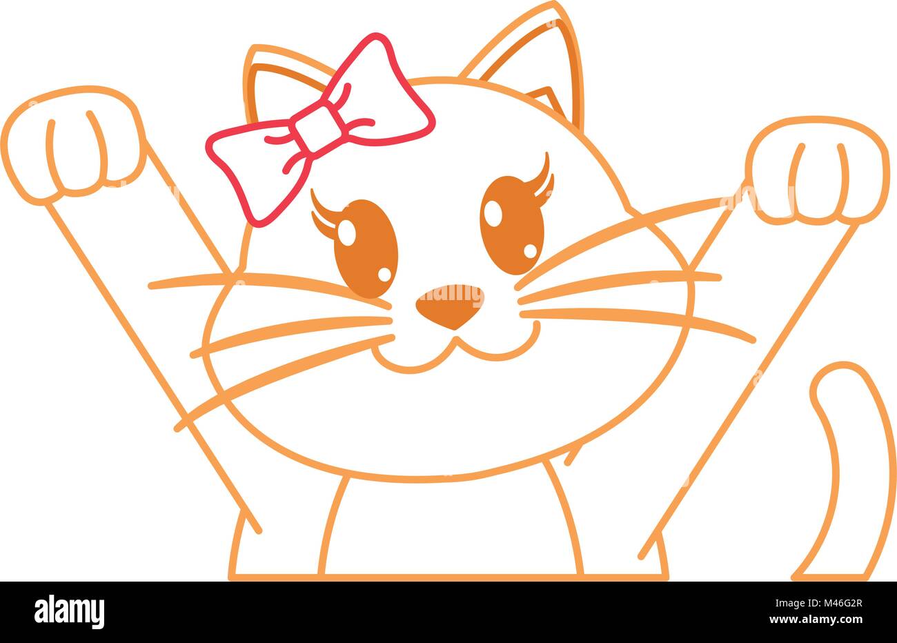 color line adorable female cat with hands up Stock Vector Image & Art ...