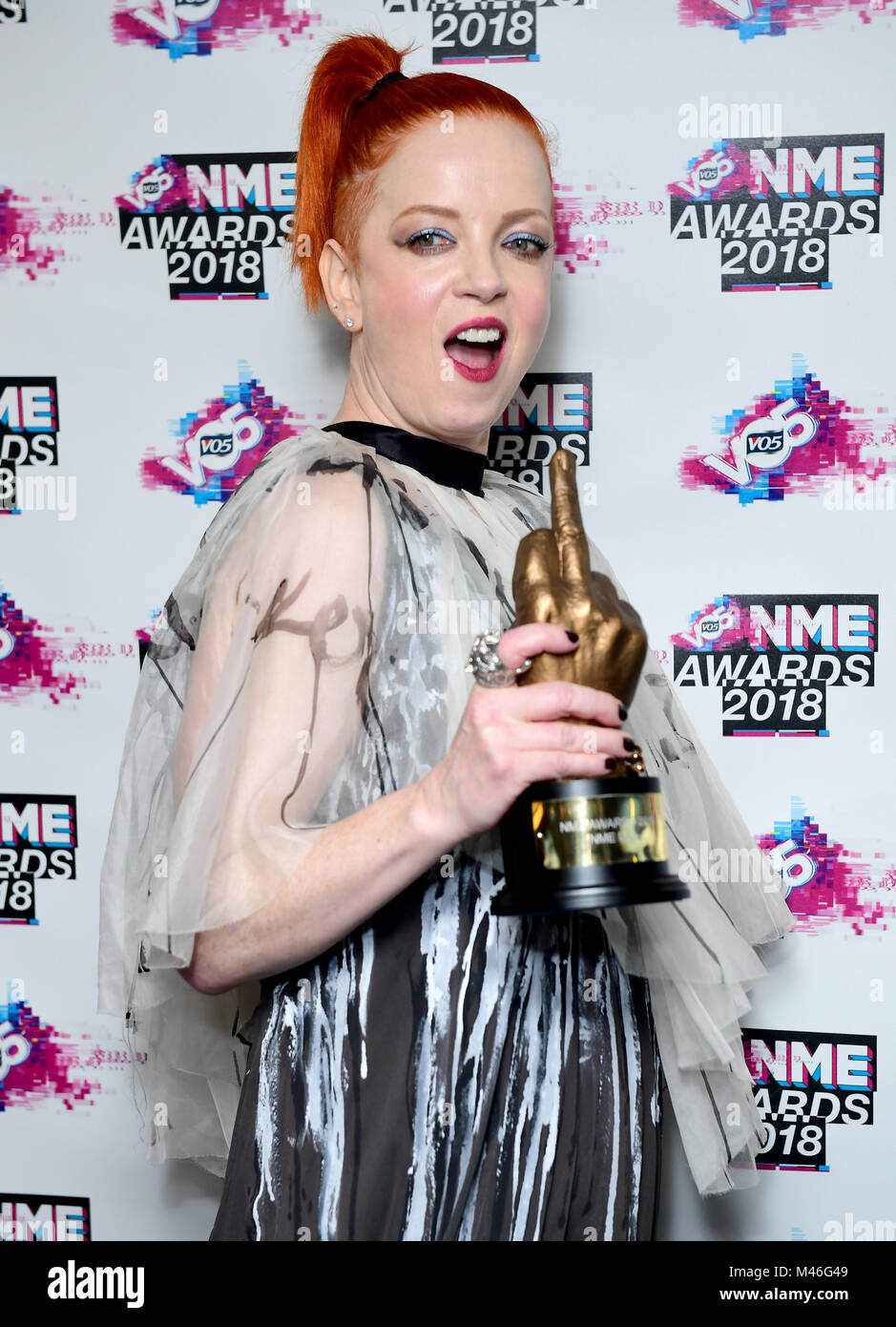 Garbage's Shirley Manson holding the NME icon award in the awards room ...