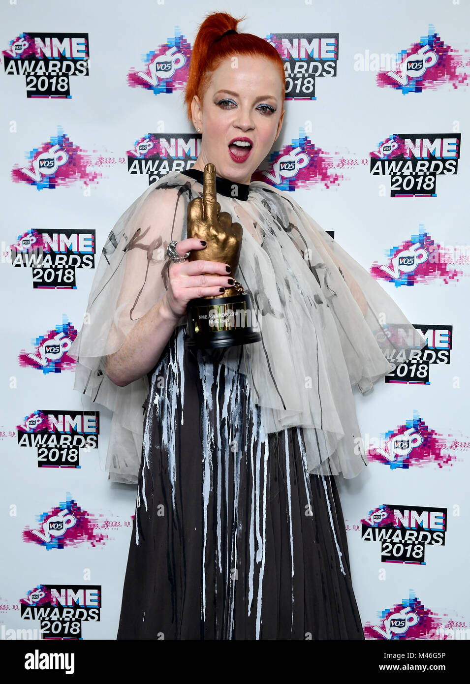 Garbage's Shirley Manson holding the NME icon award in the awards room ...