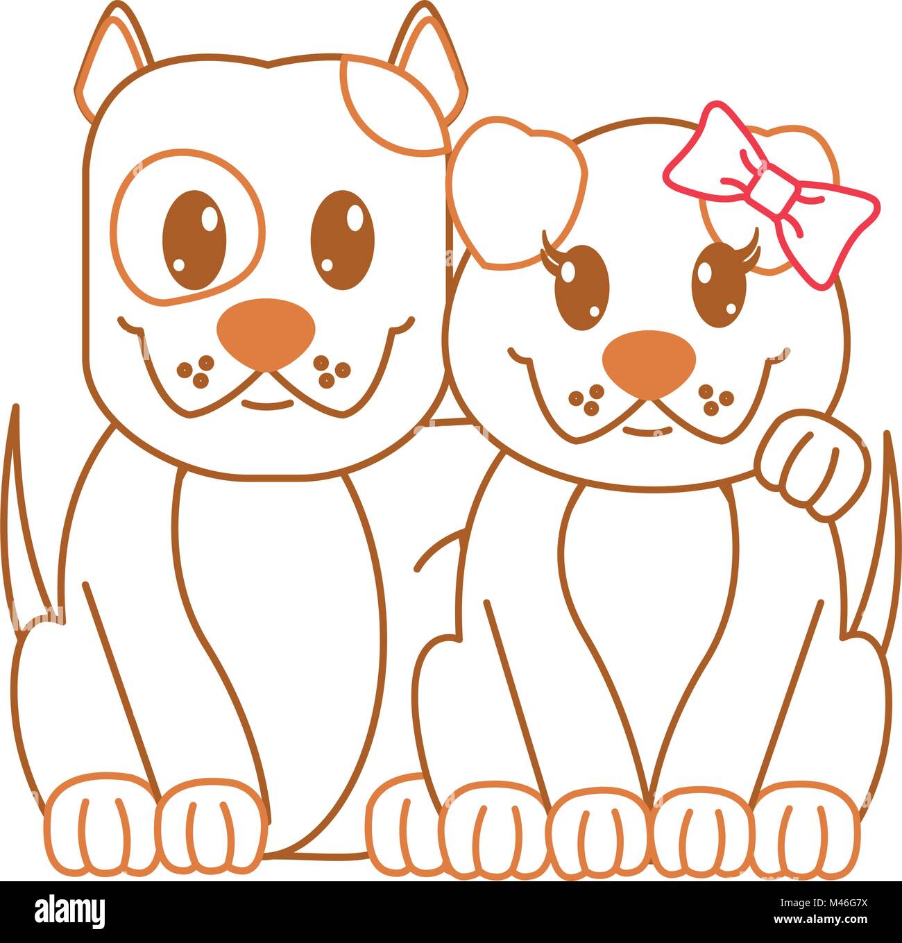 color line couple dog cute animal together Stock Vector Image & Art - Alamy