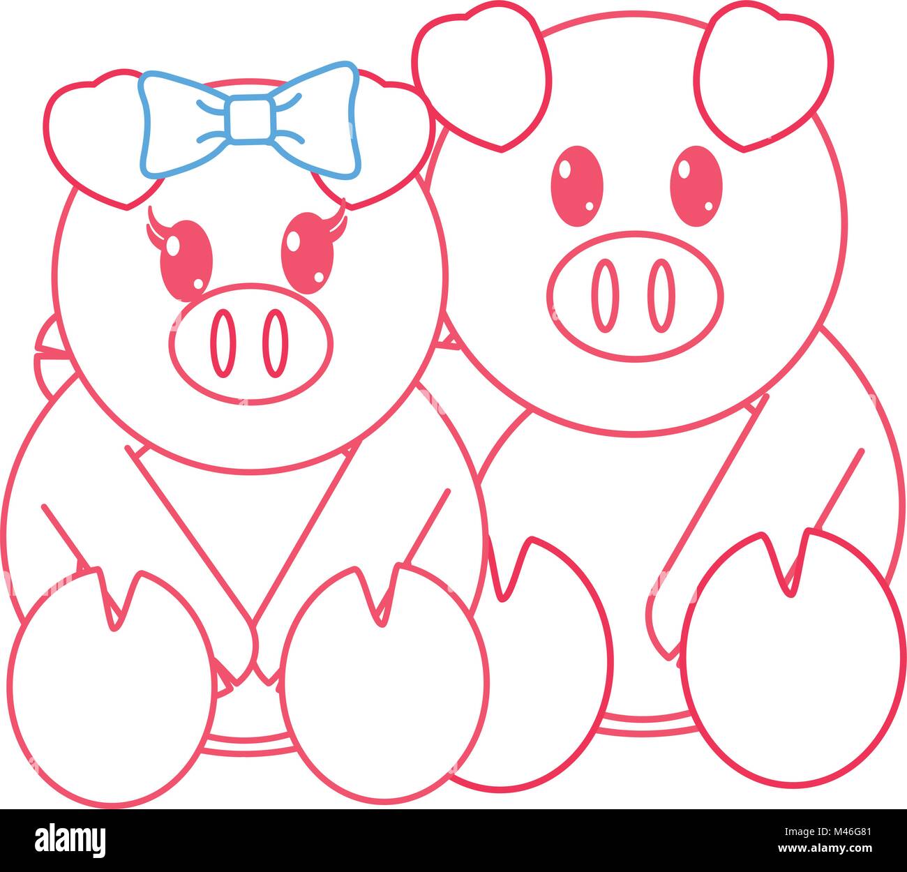 color line pig couple cute animal together Stock Vector Image & Art - Alamy