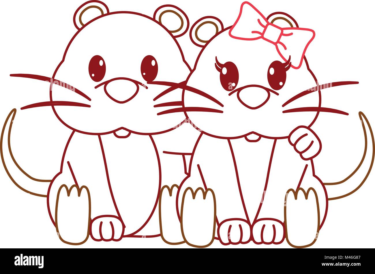 color line mouse couple cute animal together Stock Vector Image & Art ...