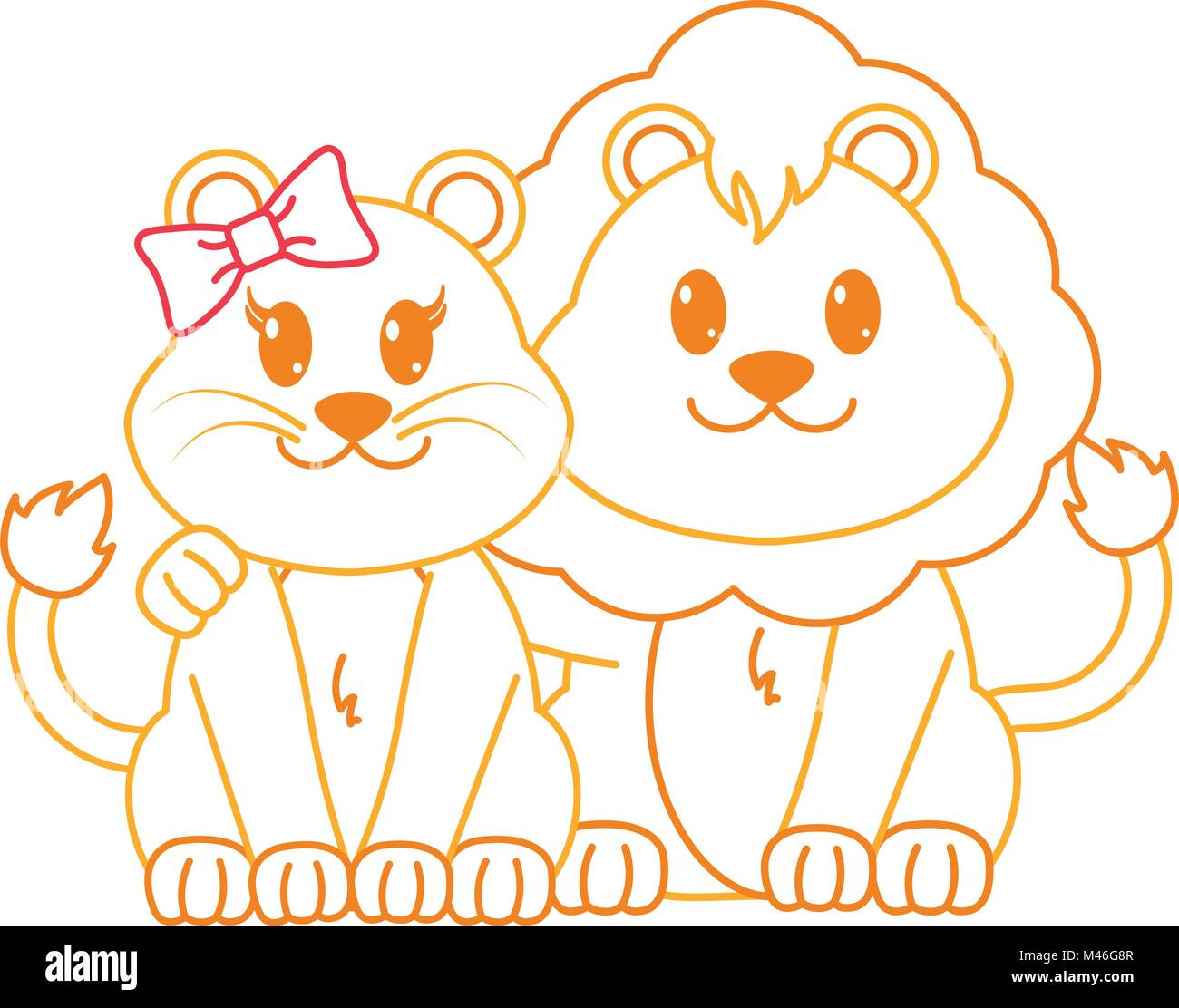 color line lion couple cute animal together Stock Vector Image & Art ...