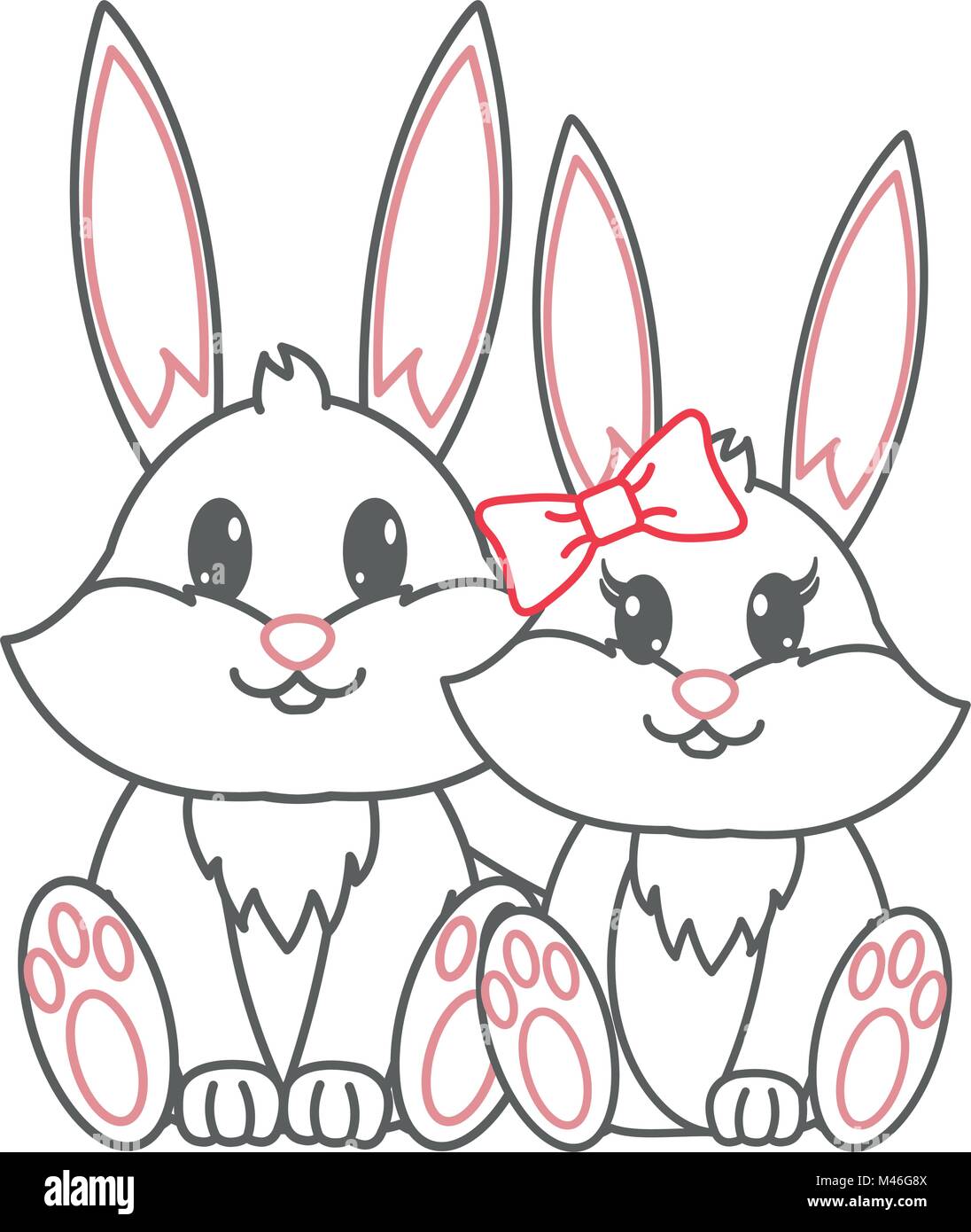 color line rabbit couple cute animal together Stock Vector Image & Art ...