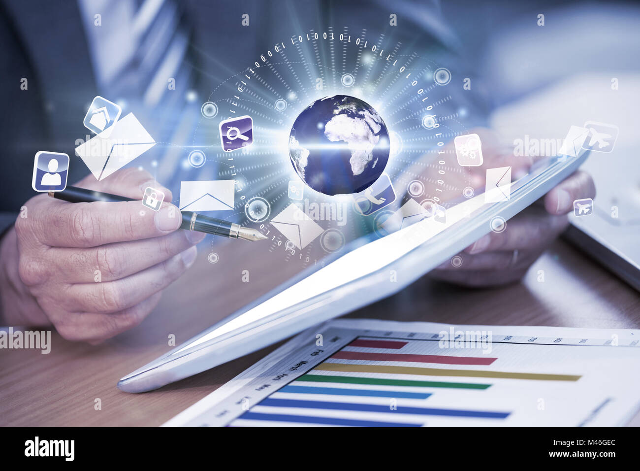 Composite image of global technology background Stock Photo - Alamy