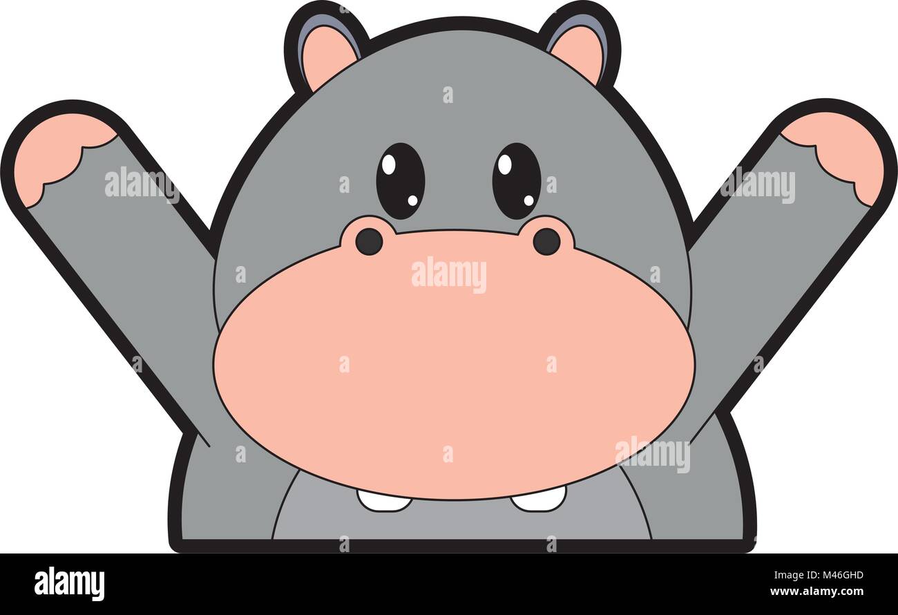 full color hippopotamus cute animal with hands up Stock Vector Image ...