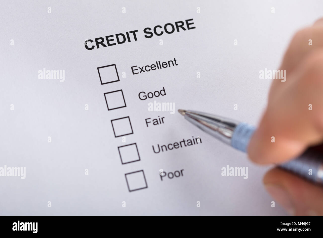 High Angle View A Person Filling Credit Score Form Stock Photo - Alamy