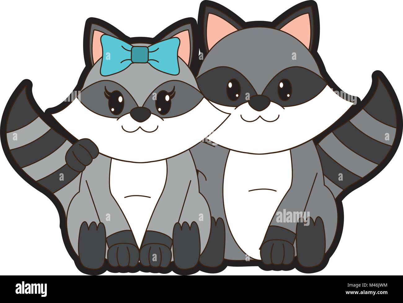 full color raccoon couple cute animal together Stock Vector Image & Art ...