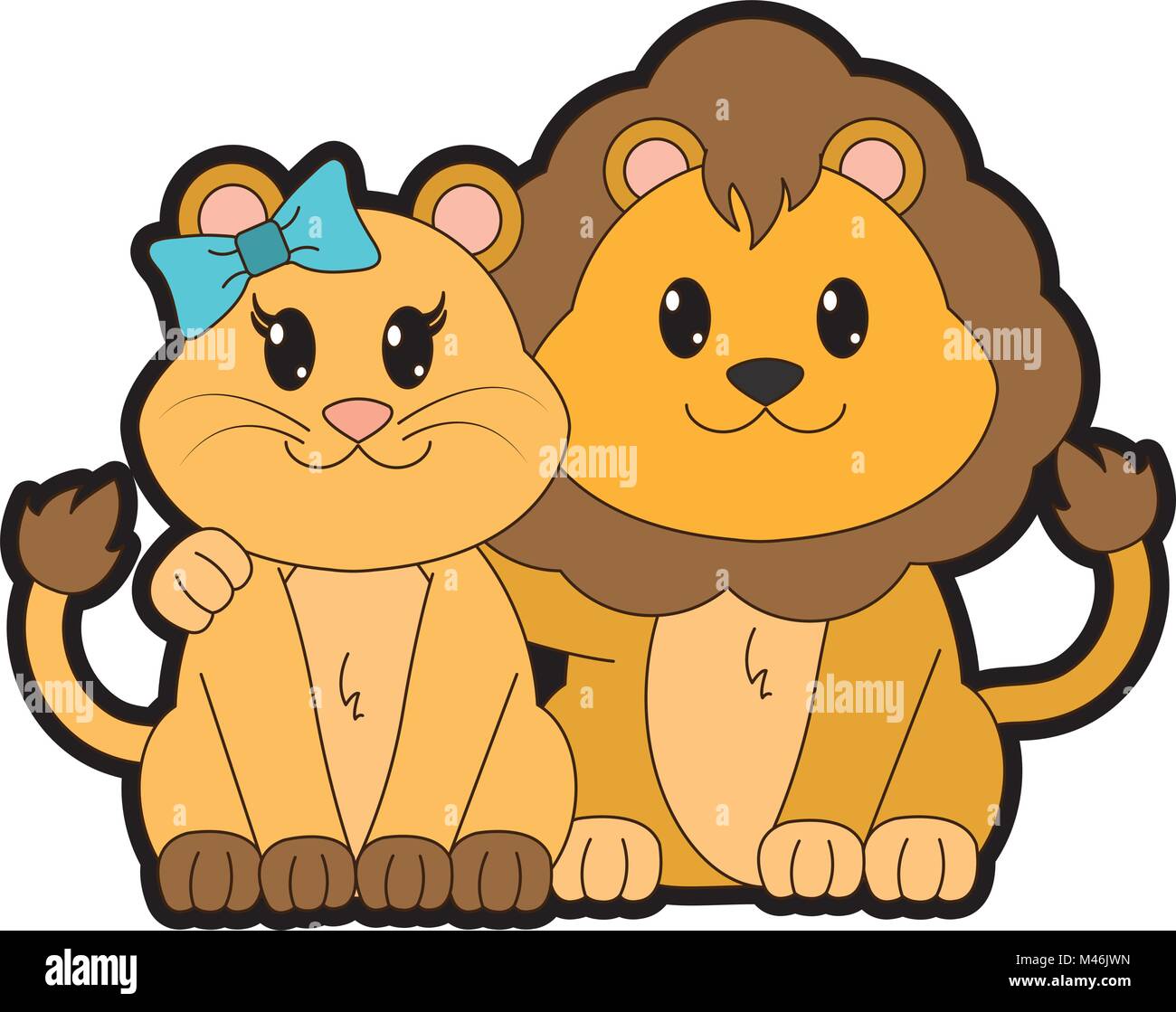 full color lion couple cute animal together Stock Vector Image & Art ...