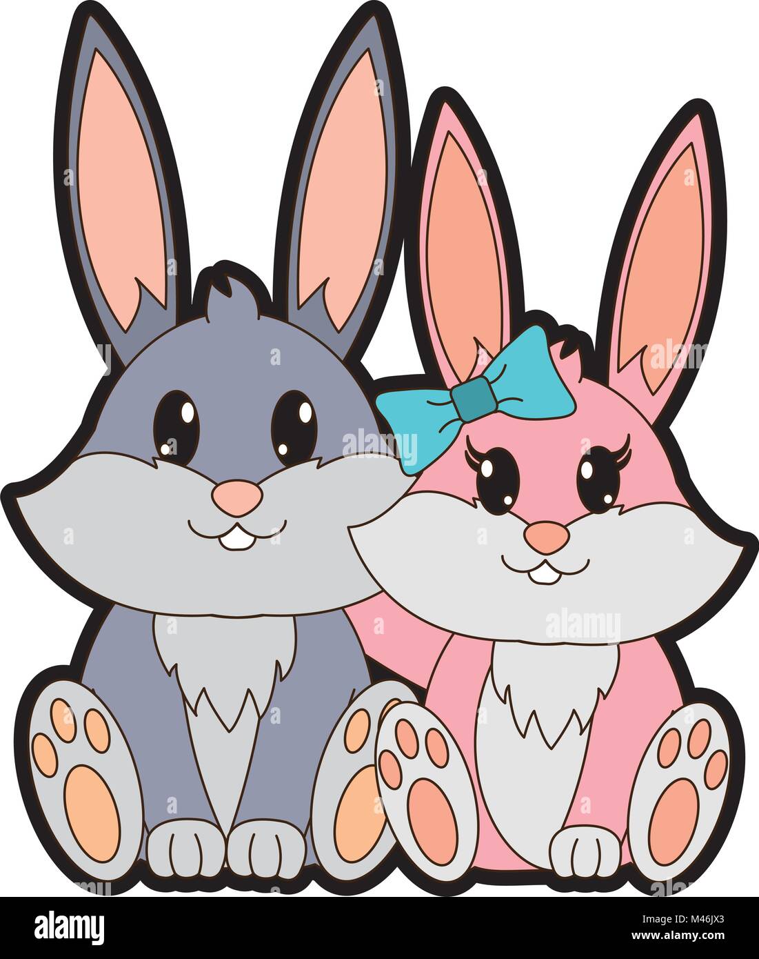 full color rabbit couple cute animal together Stock Vector Image & Art ...