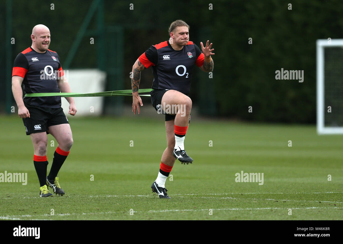England's Harry Williams (right) during the training session at Latymer ...
