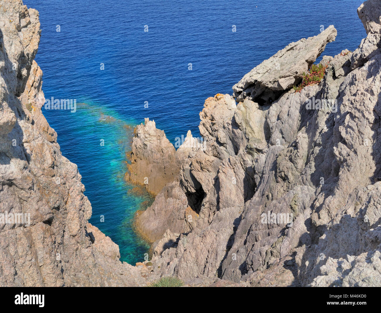 Steep cliff in front of a blue sea in island of Corsica Stock Photo - Alamy